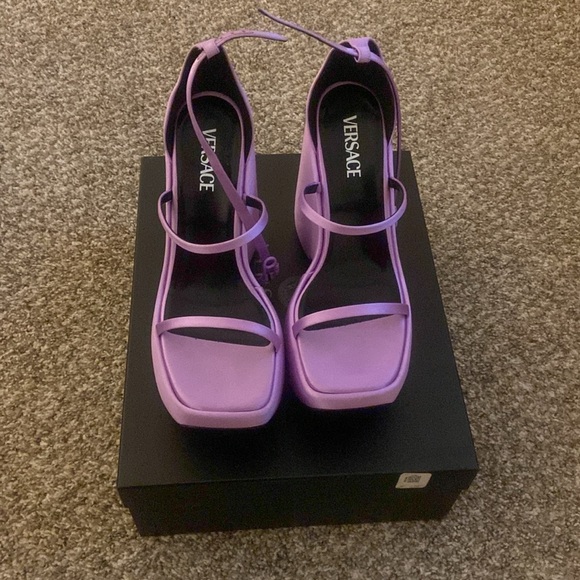Versace | Shoes | Versace Satin Triplatform Sandals Lavender 4 New With ...
